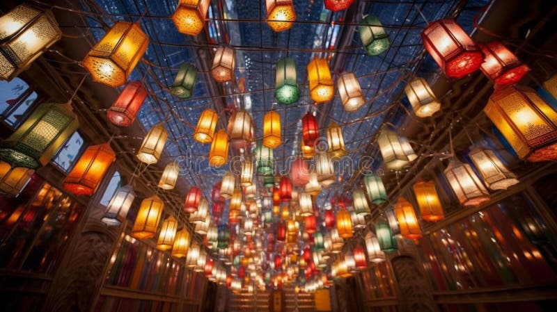 Vibrant Lanterns in Mosque stock illustration. Illustration of culture ...