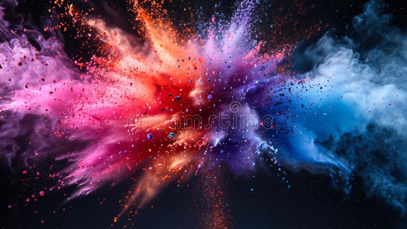 Colorful Explosion of Powder Creating Vibrant Patterns in a Dark ...