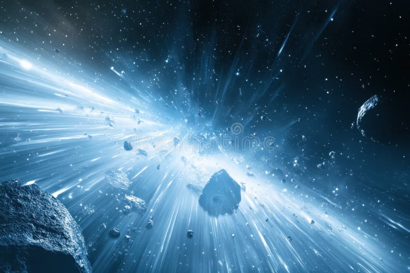 Cosmic Explosion Showcasing Asteroids and Light Beams in a Vast ...