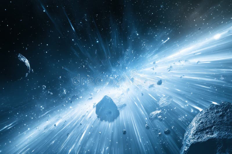 Cosmic Explosion Showcasing Asteroids and Light Beams in a Vast ...