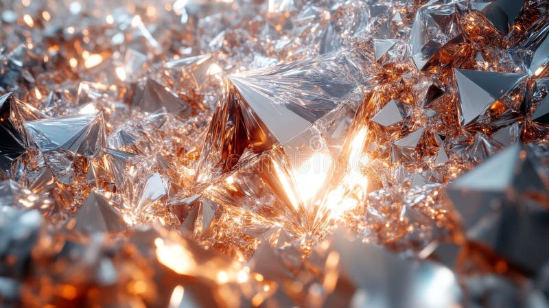 Intricate Geometric Crystal Formations Gleaming Under Bright Light in a ...