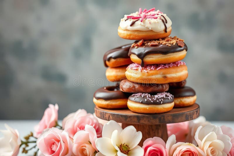 Gourmet Donut Tower Delight Stock Illustration - Illustration of food ...