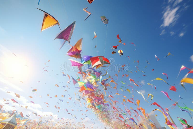 Stunning Display of Kites Soaring in the Sky Stock Illustration ...