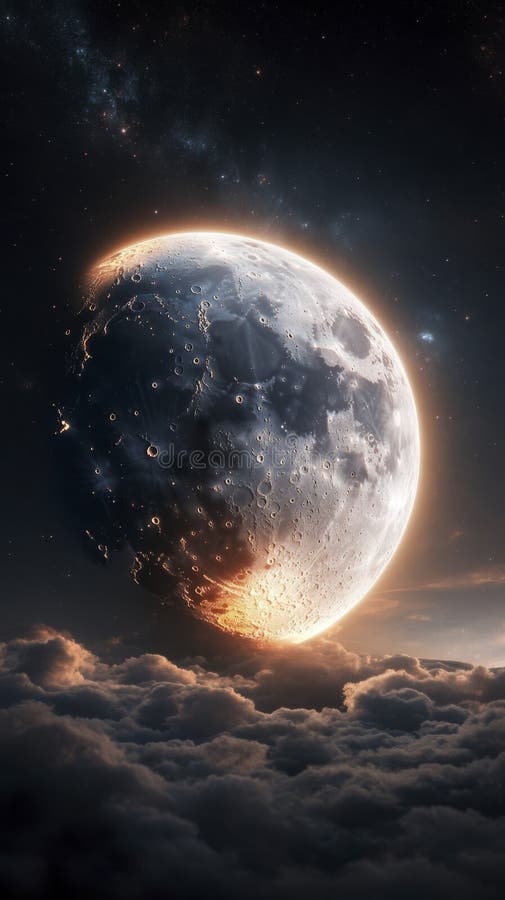 Majestic Moonrise Over a Swirling Cloudscape at Twilight, Illuminating ...