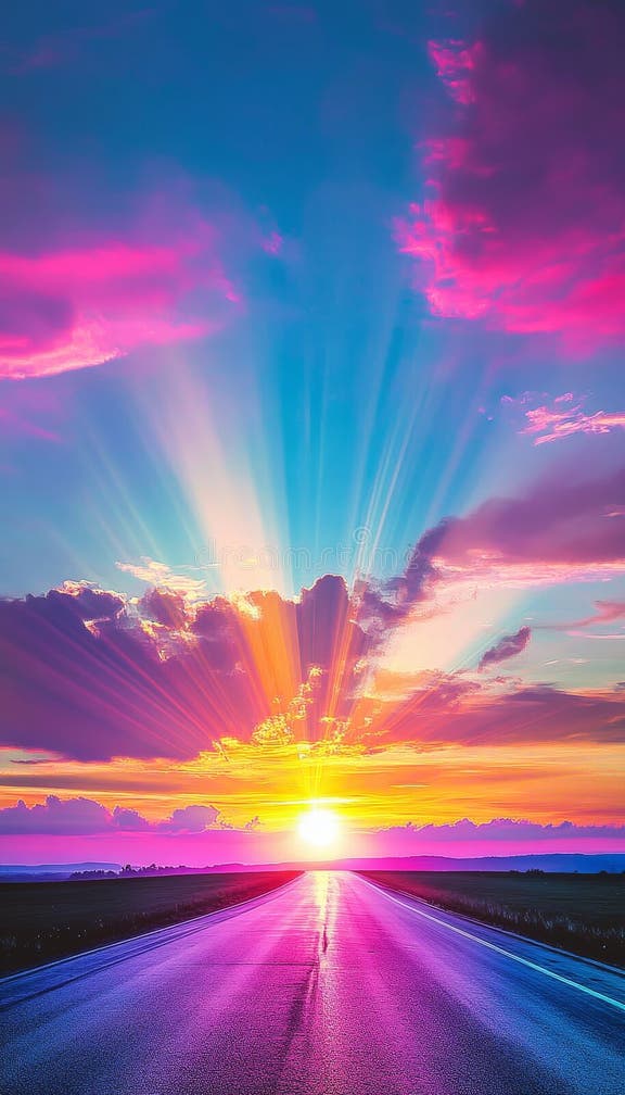 A Stunning Display of Rainbow Light Rays from a Setting Sun Creates a ...