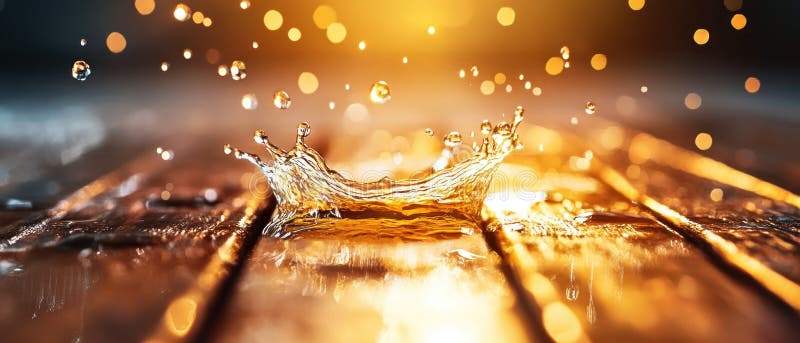 Stunning Display of Raindrops Splashing on Wooden Deck, Creating ...