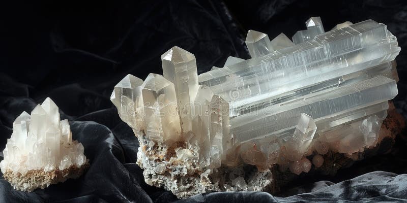 A Stunning Display of Selenite Crystals Arranged Elegantly on a Black ...