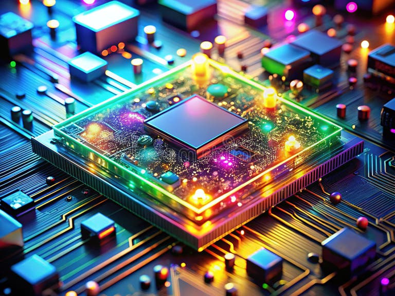 Stunning Double Exposure of Colorful GPU Circuitry a Futuristic Tech ...