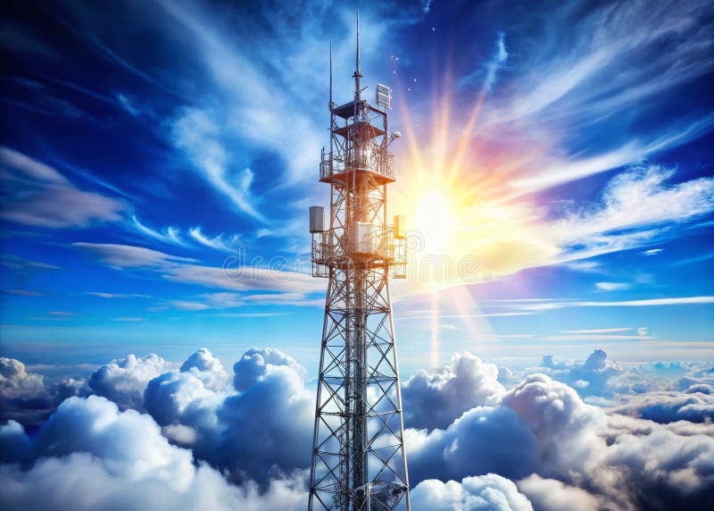 Stunning Double Exposure of a Mobile Phone Tower Against a Vibrant Blue ...