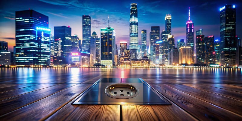 Stunning Double Exposure Modern PopUp Floor Socket Against an Abstract ...