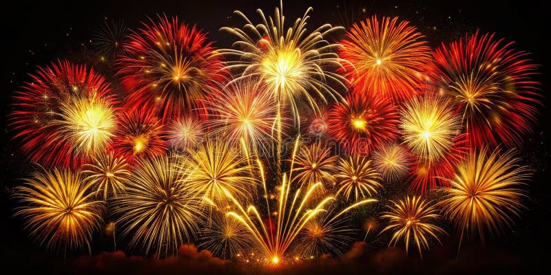 Stunning Double Exposure of Red and Gold Fireworks Against a Bold Black ...