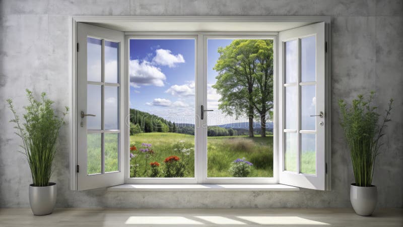 Stunning DoubleDoor Window Design 3D Rendering with Nature Overlay for ...