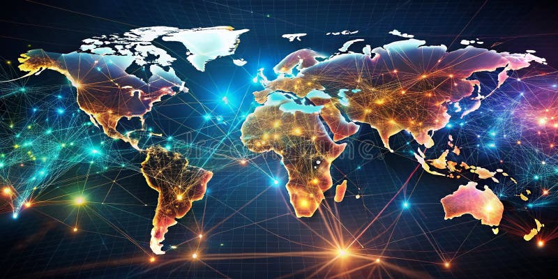 A Stunning DoubleExposure Digital World Map Unveiling a Futuristic ...