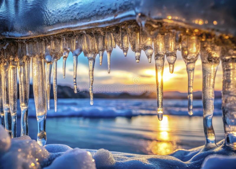A Stunning 3DRendered Macro of Frozen Icicles and a Rectangular Ice ...