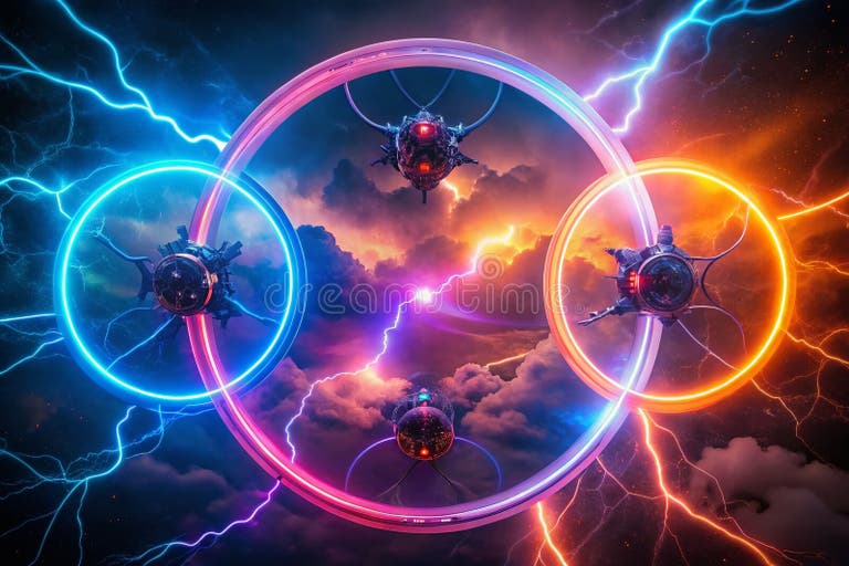 Stunning Drone Shot Four Circular Lightning Bolt Frames Highlight App ...