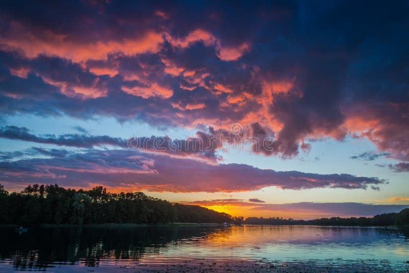 Stunning Dusk at the Lake with Dynamic Sky Stock Photo - Image of ...