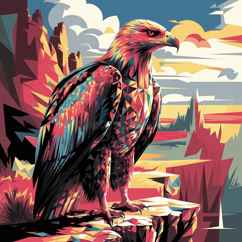 Vibrant Geometric Eagle Art on a Cliffside. Stock Illustration ...