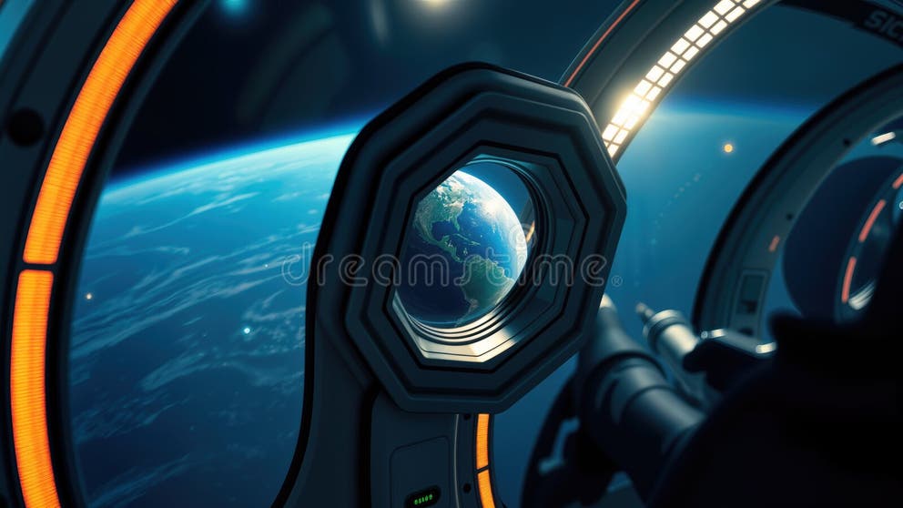 Stunning Earth View from Spacecraft Window with Satellite Focus Stock ...