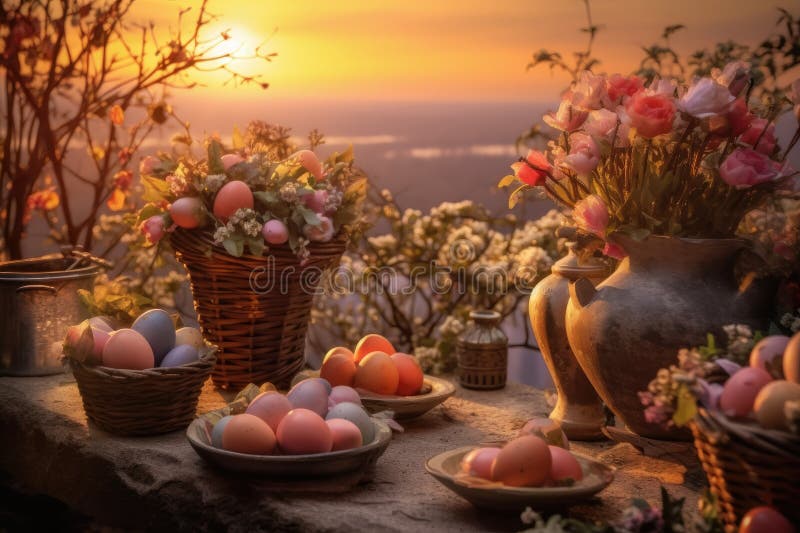 Stunning Easter sunrise stock illustration. Illustration of decorations ...