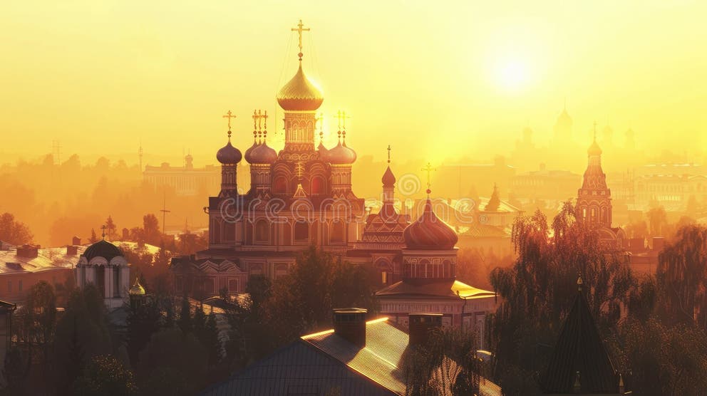Stunning Eastern Monastery Bathed in the Golden Light of Sunset Stock ...