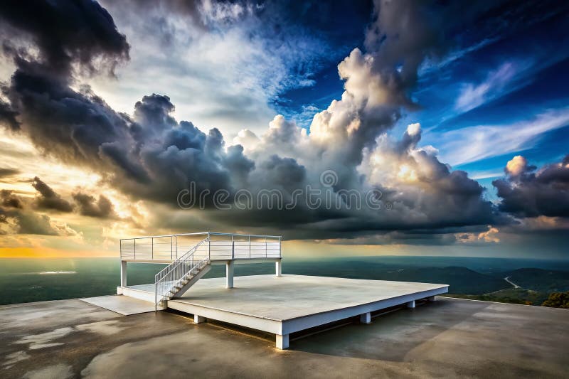 Stunning Elevated White Platform Soars Against Dramatic Cloudy Sky a ...