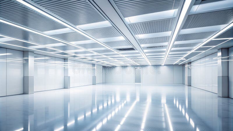 Stunning Empty Futuristic Space with White Floor and High Ceilings ...
