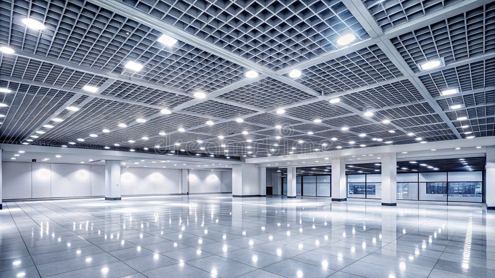 Stunning Empty Modern Room with White Stretch Ceiling Halogen Lighting ...