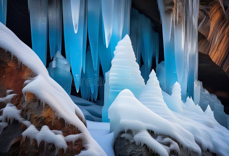 A Stunning Encounter of Ice and Stone Stock Illustration - Illustration ...