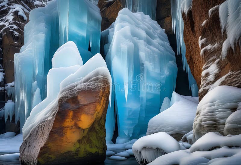 A Stunning Encounter of Ice and Stone Stock Illustration - Illustration ...