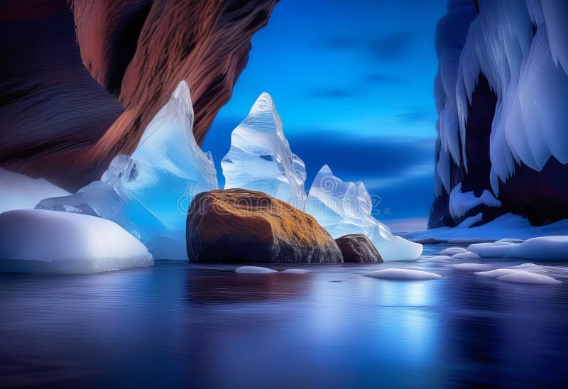 A Stunning Encounter of Ice and Stone Stock Illustration - Illustration ...