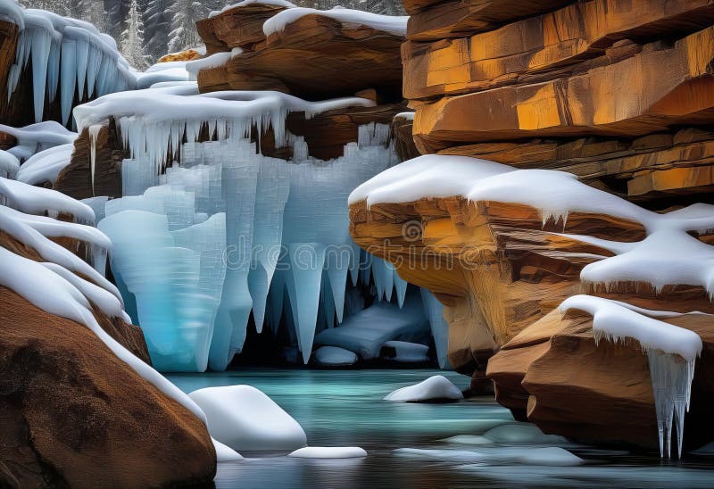 A Stunning Encounter of Ice and Stone Stock Illustration - Illustration ...