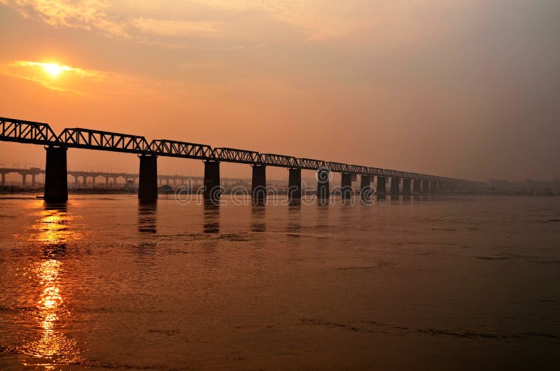 Stunning Endless Bridge Sunset at Allahabad City Stock Image - Image of ...