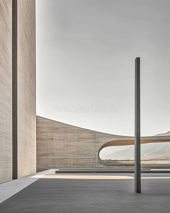 Modern Architectural Marvel with Curved Surfaces and Vertical Elements in a Serene Landscape ...