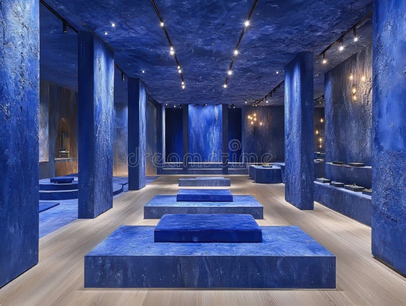 Immersive Blue Retail Space Design Modern Architecture and Interior Design Stock Illustration ...