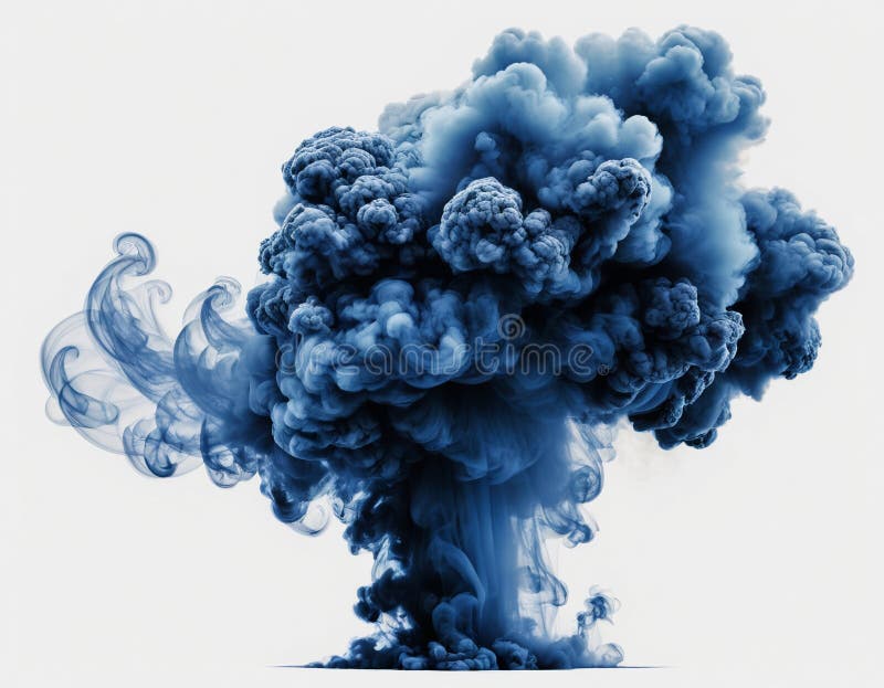 Dramatic Explosion with Blue Smoke Contrasting Against a White ...