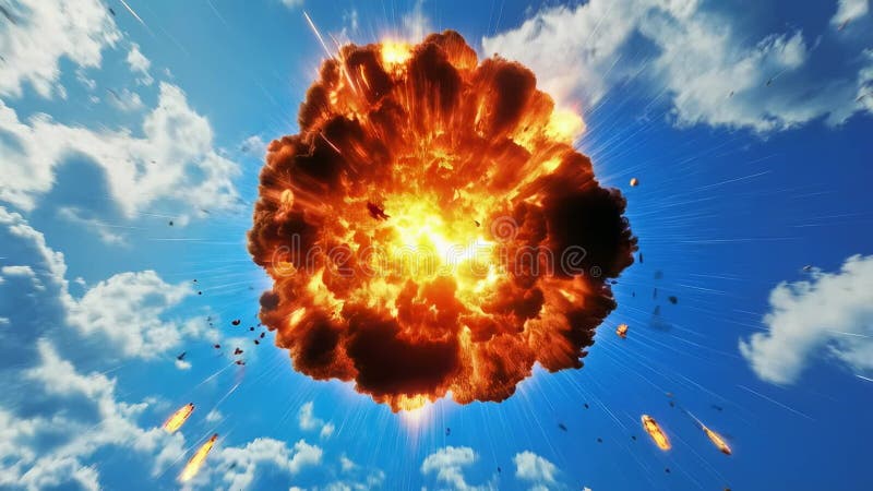Stunning Explosion in a Dramatic Sky Filled with Smoke and Fire Stock ...