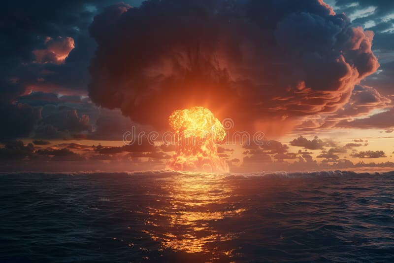 Stunning Explosion Over the Ocean during Sunset. Vivid Colors and Dramatic Cloud Formations ...