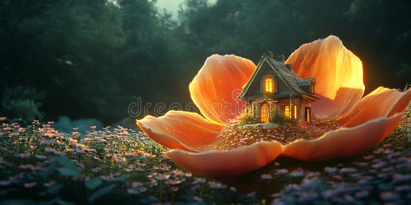 Stunning Fantasy Art a Glowing Flower and Hidden Creature Stock ...
