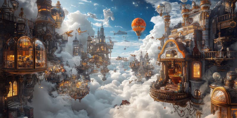 Stunning Fantasy City in the Clouds Floating Islands Artwork Stock ...