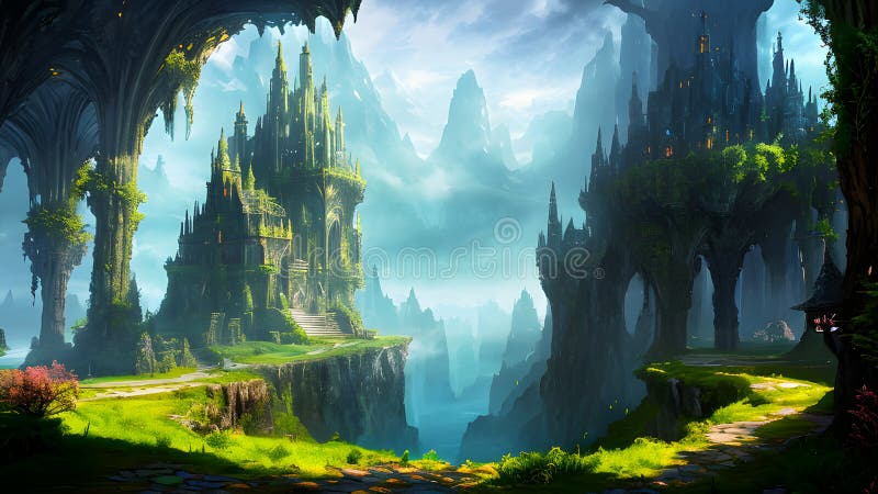 Stunning Fantasy Environment Stock Illustration - Illustration of ...