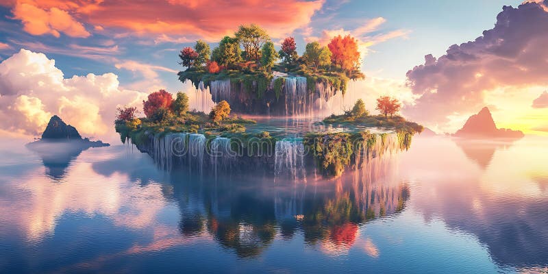 Stunning Fantasy Island Floating Island Artwork in Breathtaking Sunset ...
