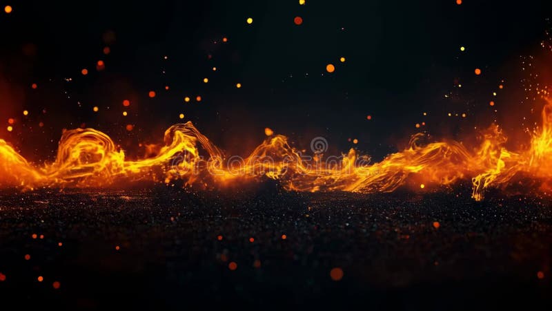 Dynamic Flame Waves with Glowing Particles on Dark Background Stock ...