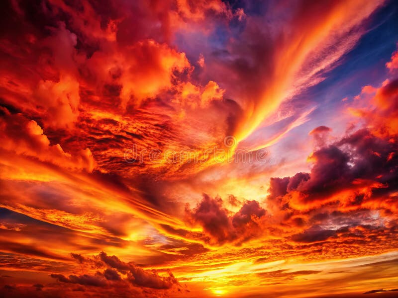 Stunning Fiery Red Abstract Sunset Sky Background a Dramatic Texture ...