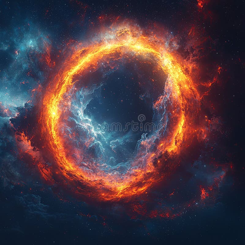 Stunning Fiery Ring Nebula in Vibrant Cosmic Space. Stock Illustration ...