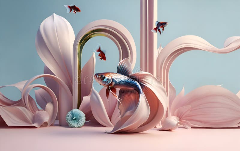 Stunning Fine Art Background with Azure-pink Betta Fish and Design ...