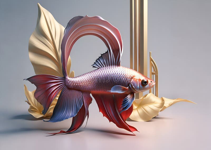 Stunning Fine Art Background with Azure-red Betta Fish and Design ...