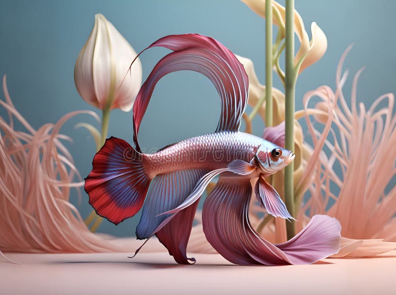 Stunning Fine Art Background with Azure-red Betta Fish and Design ...