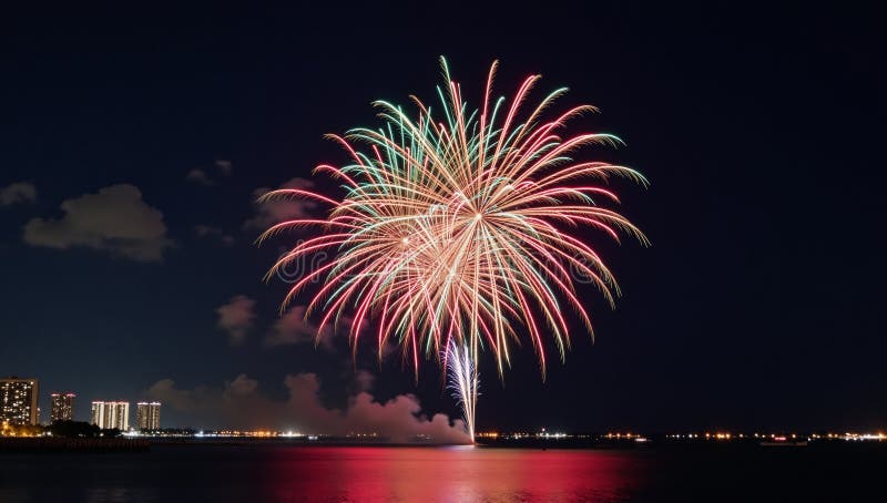 Stunning Firework Display Illuminates Night Sky with Vibrant Hues and ...