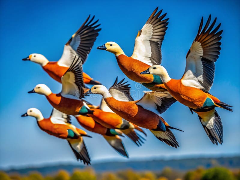 Stunning Flight of Ruddy Shelducks a Dynamic Flock in Motion ...