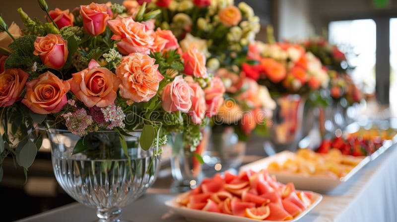 Event Decorations, Stunning Flower Displays on the Buffet Table Elevate ...